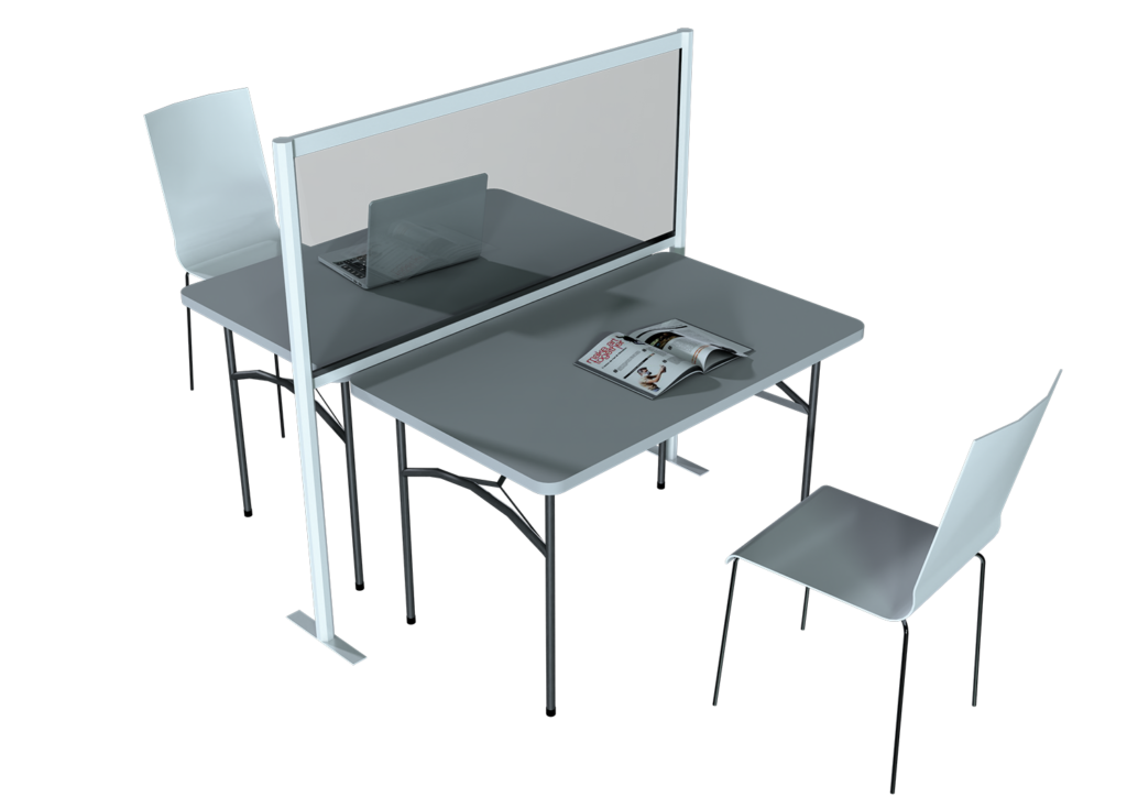 Plexiglass de protection 1x1,30m sur table - modèle blanc, hauteur 1,40m - INTERNATION MODULING